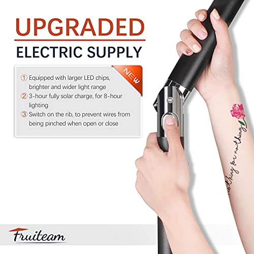 FRUITEAM 7.5' Solar 24 LED Lighted Umbrella-Solar Umbrella Lawn and Garden w/Easy Tilt Adjustment, Market Umbrella Adjustment and Crank Lift System for Patio