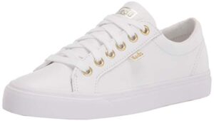 keds womens jump kick leather sneaker, white/gold, 6.5 us