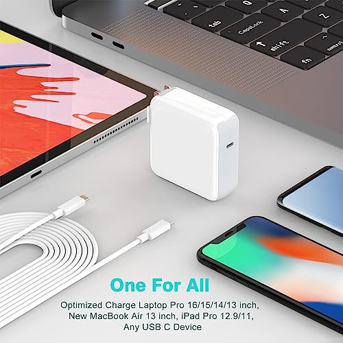 96W USB C Charger for MacBook Pro 16, 15, 14, 13 inch 2023, 2022, 2021, 2020, 2019, 2018, M1 M2 MacBook Air, iPad Pro, USBC Laptop Power Adapter, LED, 6.6ft 5A Cable Charging as Fast as MagSafe 3