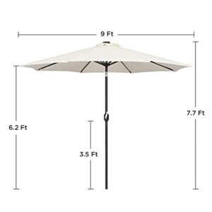 Patio Watcher 9 Feet Solar Umbrella 40 LED Lighted Patio Umbrella Outdoor Umbrella with Push Button Tilt and Crank, 8 Steel Ribs, Light Beige