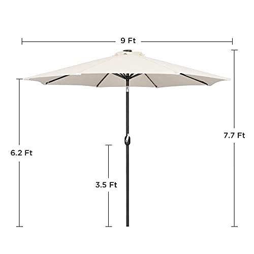 Patio Watcher 9 Feet Solar Umbrella 40 LED Lighted Patio Umbrella Outdoor Umbrella with Push Button Tilt and Crank, 8 Steel Ribs, Light Beige