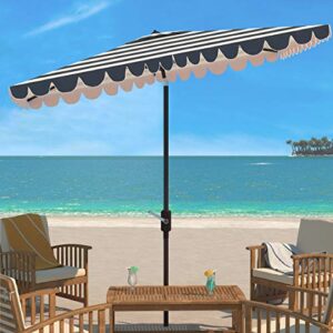 safavieh pat8311c outdoor vienna navy and white 6'6" x 10' rectangle crank uv protected umbrella