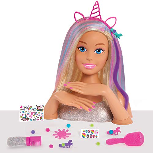 Barbie Deluxe 20-Piece Glitter and Go Styling Head, Blonde Hair and Unicorn Headband, Kids Toys for Ages 5 Up by Just Play