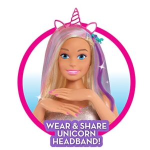 Barbie Deluxe 20-Piece Glitter and Go Styling Head, Blonde Hair and Unicorn Headband, Kids Toys for Ages 5 Up by Just Play