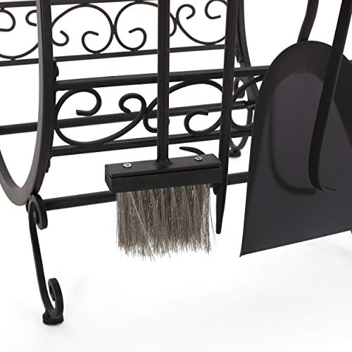 Christopher Knight Home Gloria Log Rack and Tool Set, Matte Black