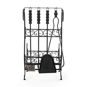 Christopher Knight Home Gloria Log Rack and Tool Set, Matte Black