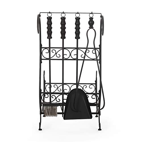 Christopher Knight Home Gloria Log Rack and Tool Set, Matte Black