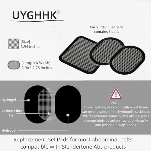 UYGHHK Replacement Gel Pads for All Abs Belts, Replacement Gel Sheet for Abdominal Belts Toning System, 9pcs Replacement Gel Pads Black