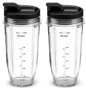 nutri ninja blender cup 24 oz. tritan cups with sip & seal lids. compatible with bl480, bl490, bl640, bl680 auto iq series blenders (pack of 2)