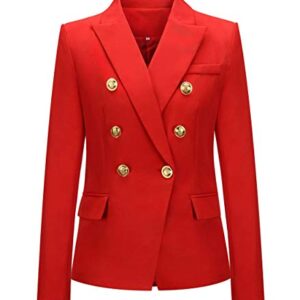 chouyatou Women's Vintage Double Breasted Slim Fit Dress Suit Blazer Jacket (Large, Red)