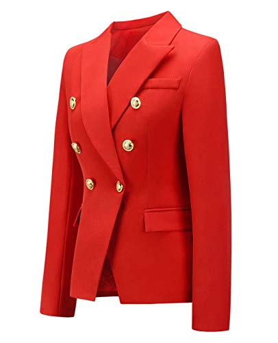 chouyatou Women's Vintage Double Breasted Slim Fit Dress Suit Blazer Jacket (Large, Red)