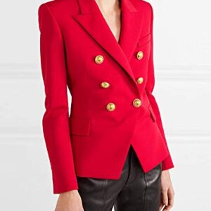 chouyatou Women's Vintage Double Breasted Slim Fit Dress Suit Blazer Jacket (Large, Red)