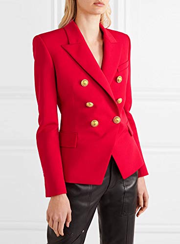 chouyatou Women's Vintage Double Breasted Slim Fit Dress Suit Blazer Jacket (Large, Red)