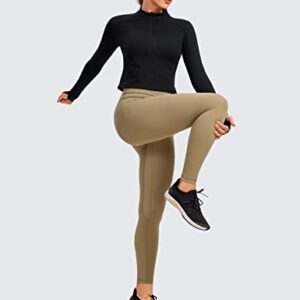 CRZ YOGA Women's Long Sleeve Crop Top Quick Dry Cropped Workout Shirts Half Zip Pullover Running Athletic Shirt Black Small