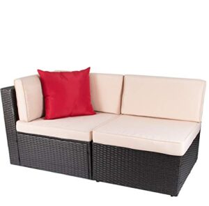 devoko patio furniture sofa sets outdoor all-weather sectional corner sofa and armless sofa (beige, 2 pcs patio sofa set)