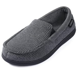 ultraideas men's carver slippers moc loafer house shoes memory foam, charcoal grey, 12 us