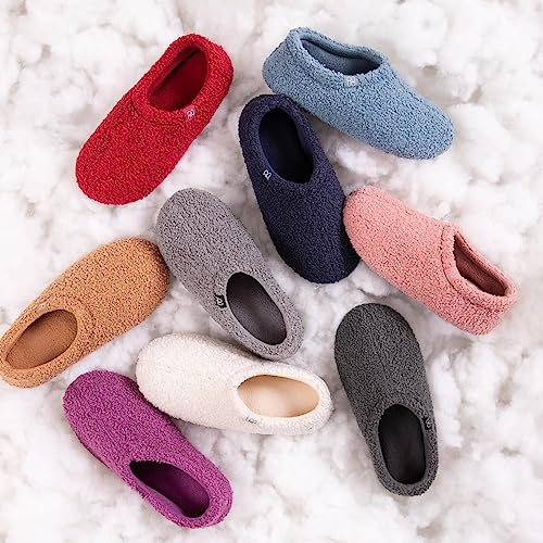 HomeTop Women's Fuzzy Curly Fur Memory Foam Loafer Slippers Bedroom House Shoes with Polar Fleece Lining (9-10, Grey)