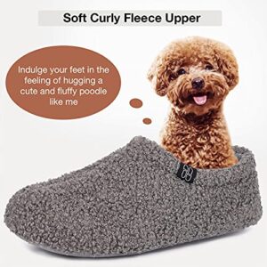 HomeTop Women's Fuzzy Curly Fur Memory Foam Loafer Slippers Bedroom House Shoes with Polar Fleece Lining (7-8, Grey)