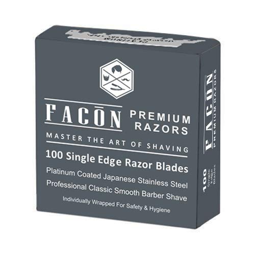 100 Facón Platinum Japanese Stainless Steel Single Edge Razor Blades for Professional Barber Straight Razor - 200+ Shaves