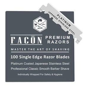 100 facón platinum japanese stainless steel single edge razor blades for professional barber straight razor - 200+ shaves