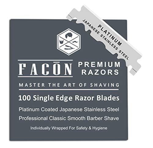 100 Facón Platinum Japanese Stainless Steel Single Edge Razor Blades for Professional Barber Straight Razor - 200+ Shaves