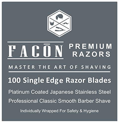 100 Facón Platinum Japanese Stainless Steel Single Edge Razor Blades for Professional Barber Straight Razor - 200+ Shaves