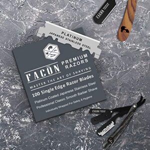 100 Facón Platinum Japanese Stainless Steel Single Edge Razor Blades for Professional Barber Straight Razor - 200+ Shaves