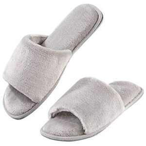 dl open-toe-womens-slippers-indoor, memory foam house slippers for women slip on, comfy flannel womens bedroom slippers slide non-slip gray, us 9-10/uk 7-8/ eu 40-41