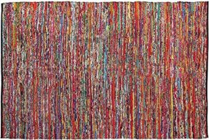 cotton multi chindi hand woven rugs 36x60 inch multi color chindi rag rug - 3x5 feet rectangle bohemian colorful area rug - recycled hand braided rugs- biodegradable