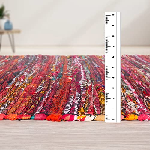 Cotton Multi Chindi Hand Woven Rugs 36X60 Inch Multi Color Chindi Rag Rug - 3x5 Feet Rectangle Bohemian Colorful Area Rug - Recycled Hand Braided Rugs- Biodegradable