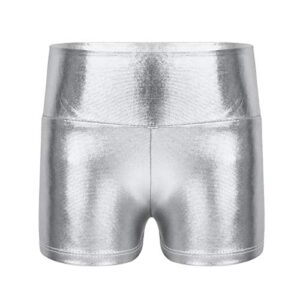 kaerm big girls metallic high waisted booty shorts for dance/gymnastics/sports/party hot pants silver 6