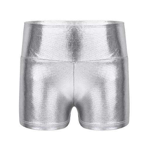 Kaerm Big Girls Metallic High Waisted Booty Shorts for Dance/Gymnastics/Sports/Party Hot Pants Silver 6