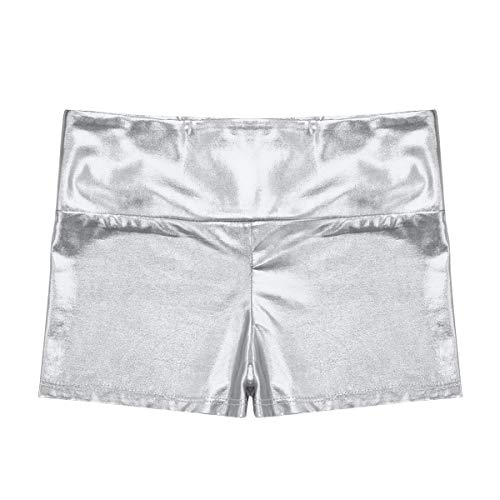 Kaerm Big Girls Metallic High Waisted Booty Shorts for Dance/Gymnastics/Sports/Party Hot Pants Silver 6