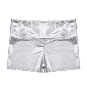 Kaerm Big Girls Metallic High Waisted Booty Shorts for Dance/Gymnastics/Sports/Party Hot Pants Silver 6