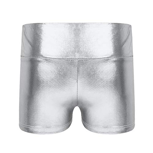 Kaerm Big Girls Metallic High Waisted Booty Shorts for Dance/Gymnastics/Sports/Party Hot Pants Silver 6