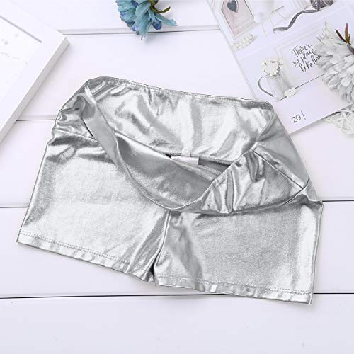 Kaerm Big Girls Metallic High Waisted Booty Shorts for Dance/Gymnastics/Sports/Party Hot Pants Silver 6