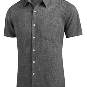 COOFANDY Mens Shirt Chambray Oxford Dress Business Work, Black, X-Large, Short Sleeve