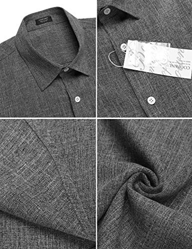 COOFANDY Mens Shirt Chambray Oxford Dress Business Work, Black, X-Large, Short Sleeve