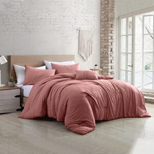 modern threads - comforter set - down alternative brushed microfiber - elegant all season bedspread set - includes comforter, shams, & decorative pillow - luxurious bedding - dark rose