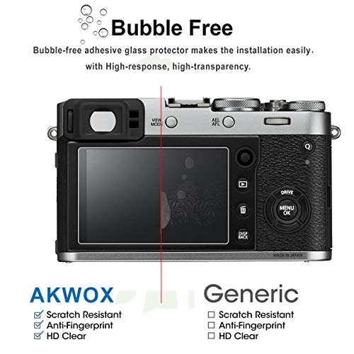 [3-Pack] Tempered Glass Screen Protector for Fujifilm X100T X100F X-E2 X-E2S Camera, Akwox [0.3mm 2.5D High Definition] 9H LCD Protective Cover,Anti-Scratch, Bubble-Free