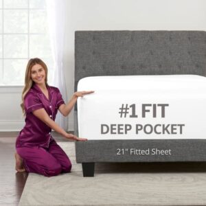 king fitted sheet deep pocket – extra deep pocket fitted sheet king size 17” - 21” inch + fitted bed sheets only - king size fitted sheets with deep pockets for pillow top mattress - king fitted white