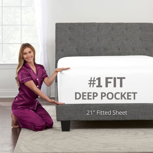 King Fitted Sheet Deep Pocket – Extra Deep Pocket Fitted Sheet King Size 17” - 21” Inch + Fitted Bed Sheets Only - King Size Fitted Sheets with Deep Pockets for Pillow Top Mattress - King Fitted White