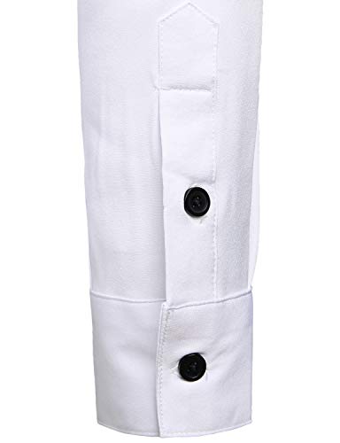 ZEROYAA Mens Hipster Solid Slim Fit Long Sleeve Mandarin Collar Dress Shirts ZLCL08 White Black Medium