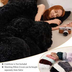 XeGe Plush Shaggy Duvet Cover, Luxury Ultra Soft Crystal Velvet Fuzzy Bedding 1PC(1 Faux Fur Duvet Cover), Fluffy Furry Comforter Cover with Zipper Closure(King, Black)