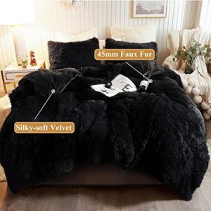 XeGe Plush Shaggy Duvet Cover, Luxury Ultra Soft Crystal Velvet Fuzzy Bedding 1PC(1 Faux Fur Duvet Cover), Fluffy Furry Comforter Cover with Zipper Closure(King, Black)