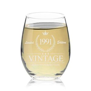 Veracco Vintage 1991 Limited Adition Stemless Wine Glass 30th Birthday Gift For Him Her Thirty and Fabulous