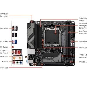 GIGABYTE A620I AX (AM5/ LGA 1718/ AMD/ A620/ Mini-ITX/ 5-Year Warranty/ DDR5/ Single M.2/ PCIe 4.0/ USB 3.2 Gen1 Type-C/Realtek Wi-Fi 6E/ Realtek 2.5GbE/ Q-Flash Plus/PCIe EZ-Latch/Motherboard)