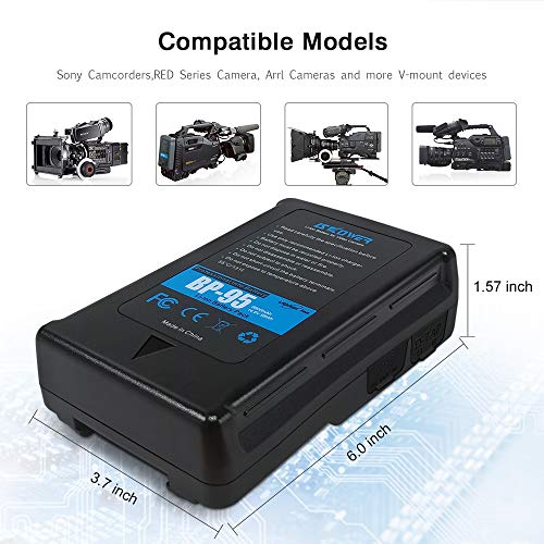 SKOWER 95Wh BP-95 V-Mount V Lock V Shape Battery Compatible Sony Camera Camcorder DSLR with D-Tap Port and 5V USB Output (Include16.8V,3A Charger)