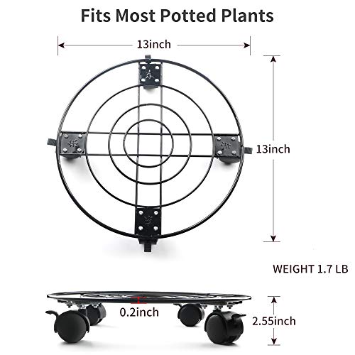 GARTOL 13'' Plant Caddy with Wheels Rolling Plant Stand with Wheels, Heavy Duty Iron Garden Flower Pot Planter Mover, Potted Plant Dolly with Locking for Outdoor & Indoor, Including Screws, Nuts