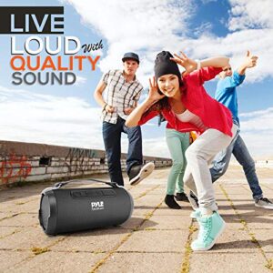 Pyle Wireless Portable Bluetooth Boombox Speaker - 200 Watt Rechargeable Boom Box Speaker Portable Music Barrel Loud Stereo System With AUX Input, MP3/USB/SD Port, Fm Radio, 4" Tweeter - PBMSPG1BK